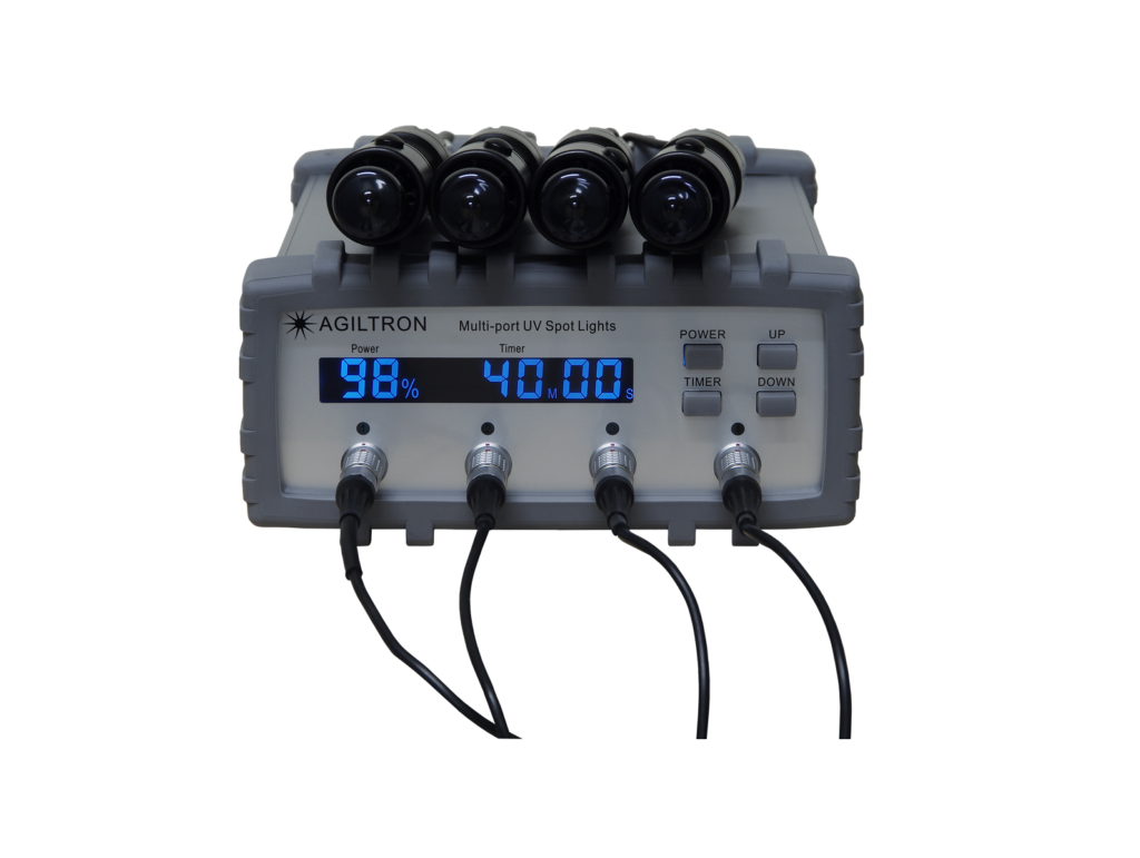 Ultra-High Power Deep UV Curing Spot Light/Lamp/System – 4 Heads, USB - Agiltron Inc.
